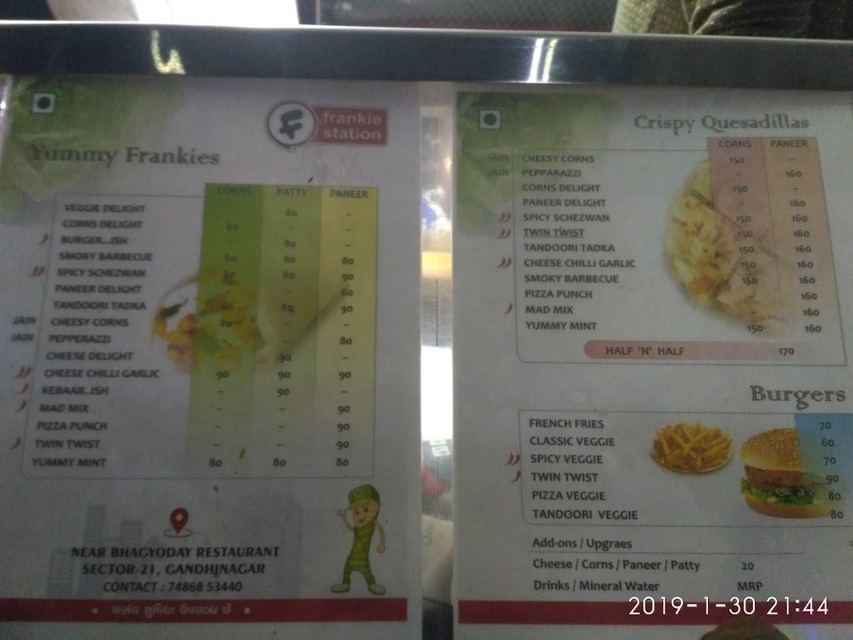 Menu at Frankie Station 21, Gandhinagar