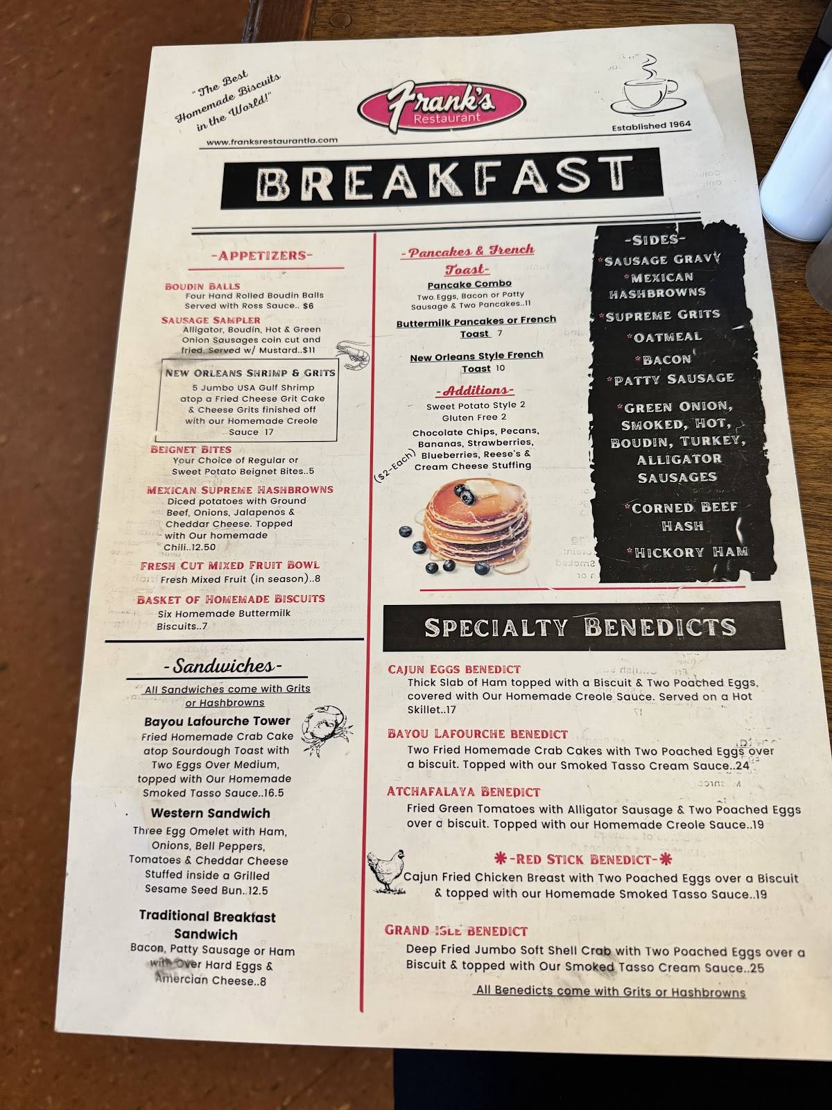 Menu at Frank's Restaurant-Baton Rouge, Baton Rouge, Airline Hwy