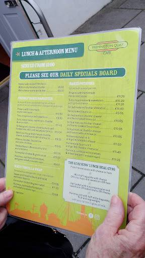 Menu at Fremington Quay restaurant, Fremington