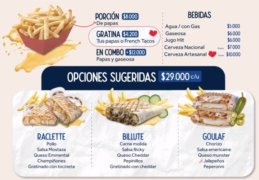 Carta del restaurante French Tacos, Cali