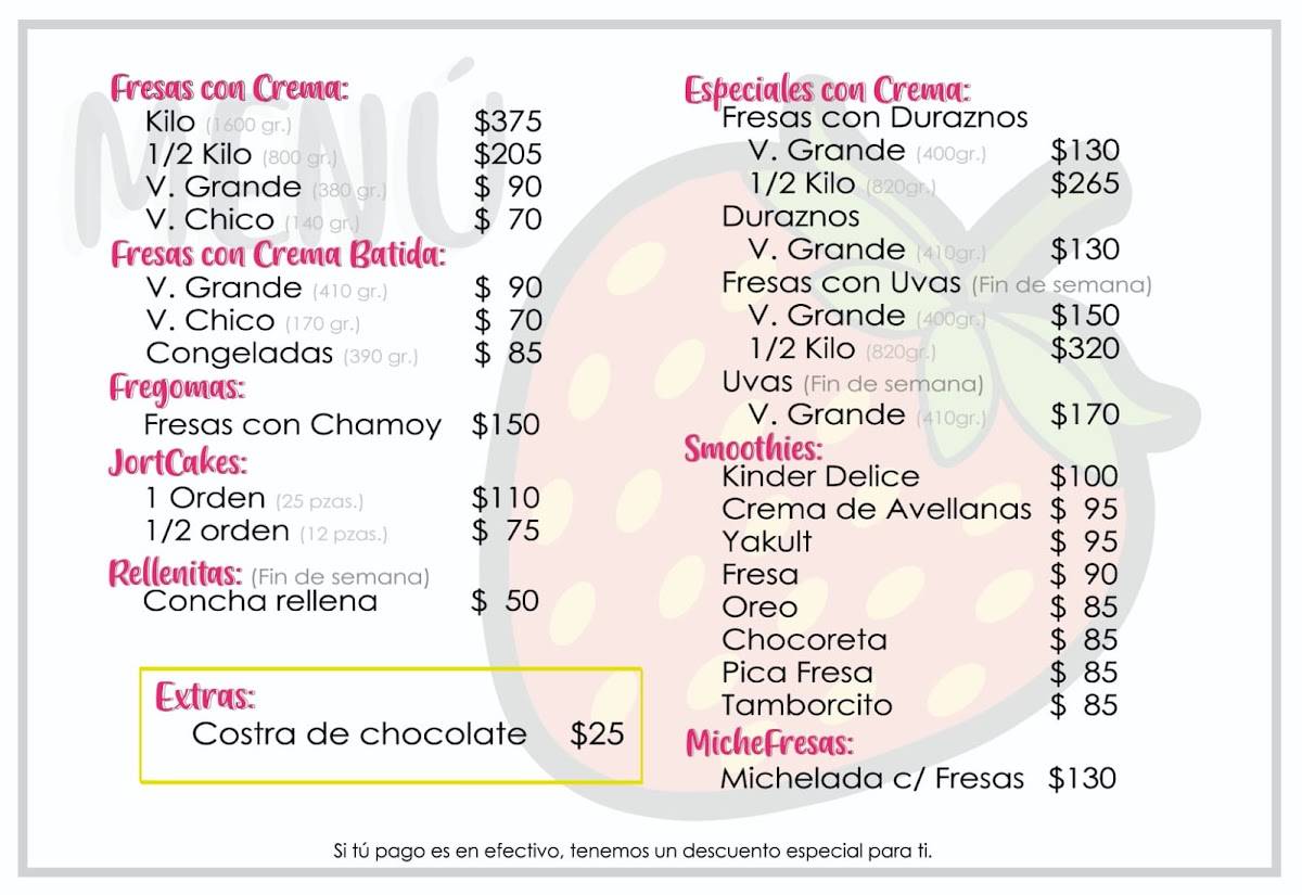 Menu at Fresas La Alameda desserts, Toluca