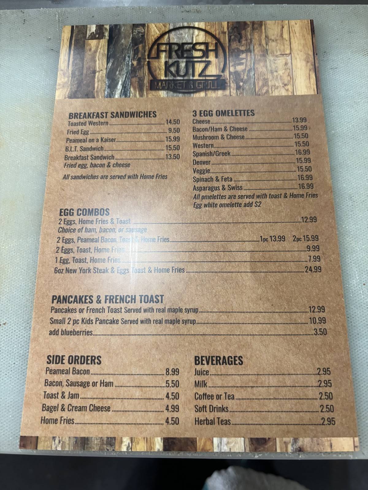 Menu at Fresh Kutz Market & Grill restaurant, Bracebridge
