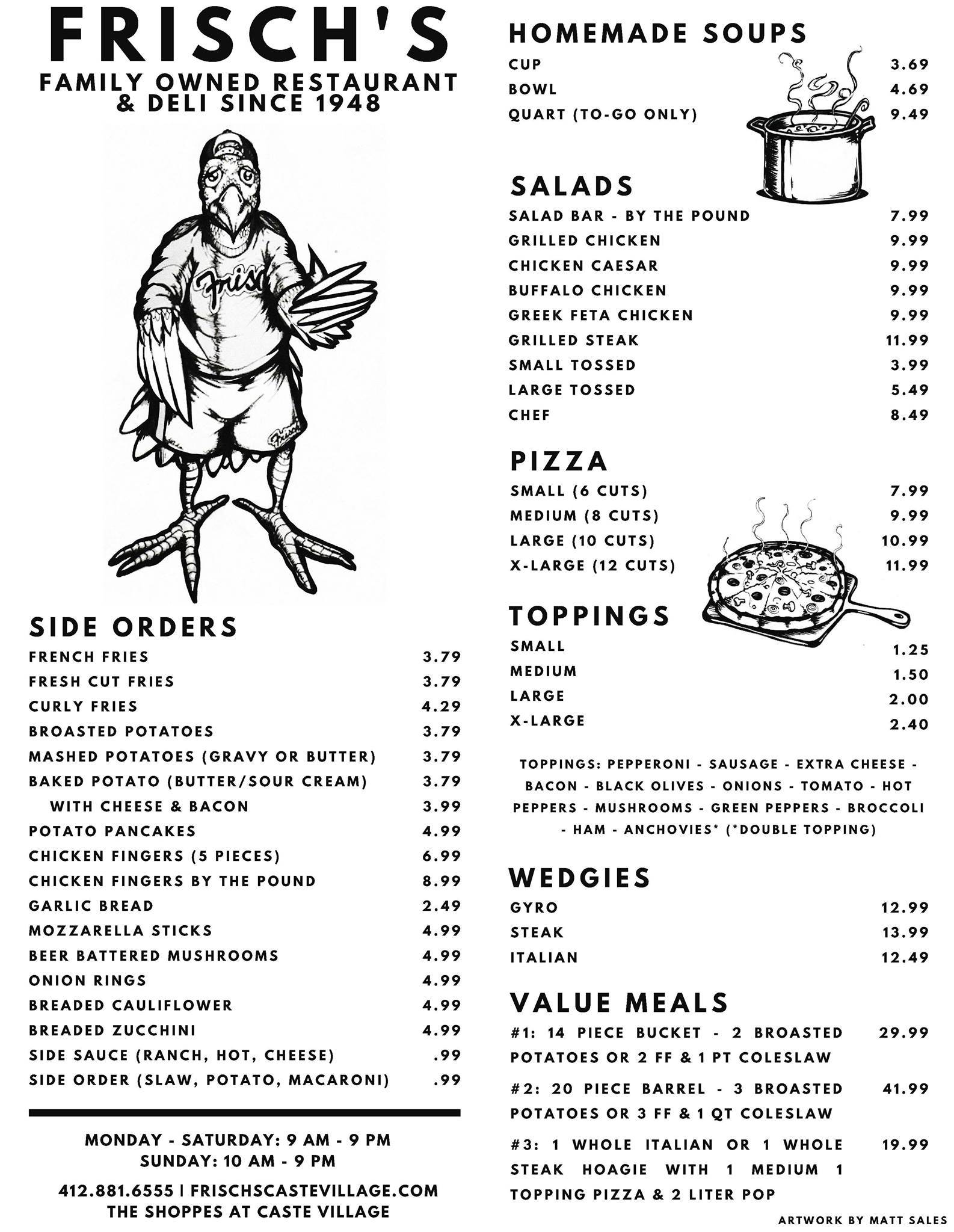 Menu at Frisch's Caste Village, Pittsburgh