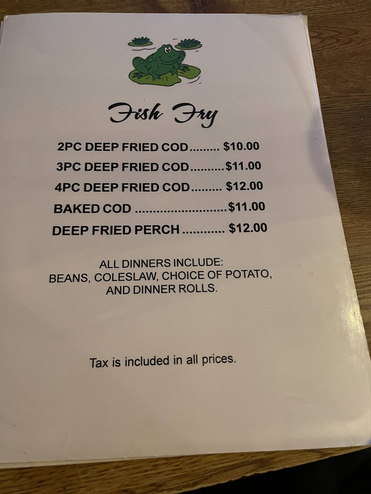 Menu at Frog Pond Bar & Grill, Morrisonville
