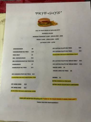 Menu at Frye-Guys restaurant, Stuttgart