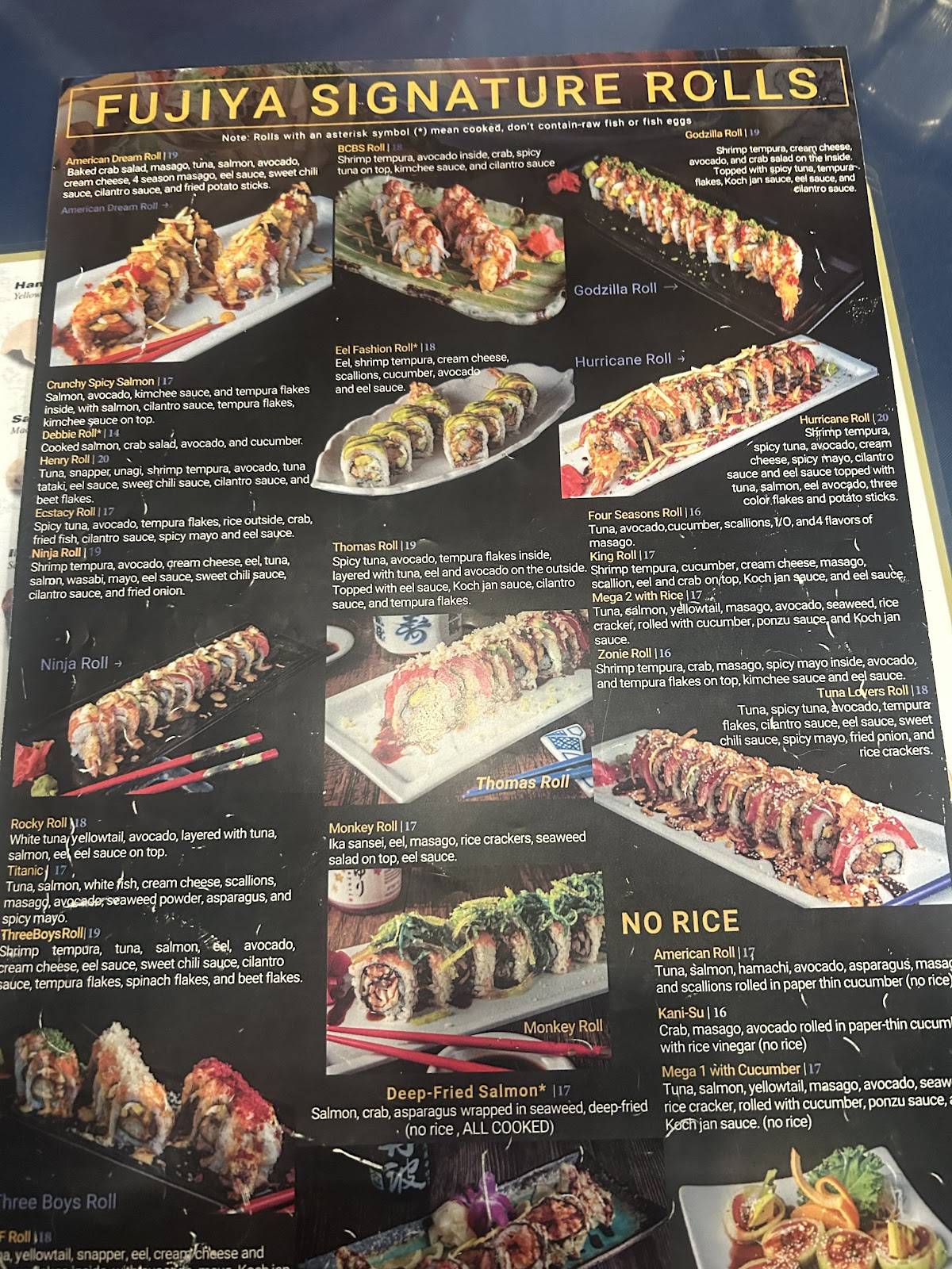 Menu at Fujiya Japanese Restaurant, Kendall West