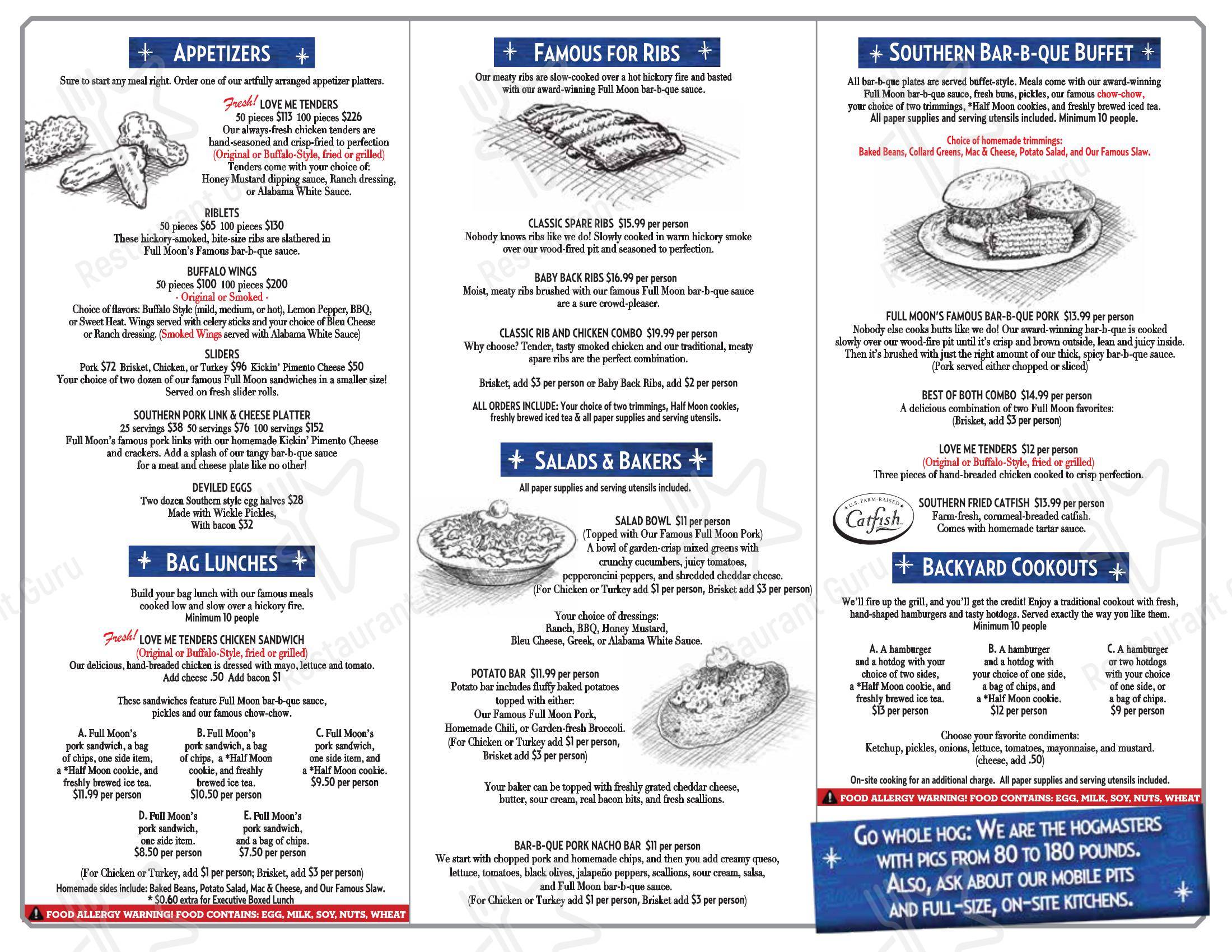 Menu at Full Moon Bar-B-Que, Alabaster, 470 Colonial Promenade Pkwy
