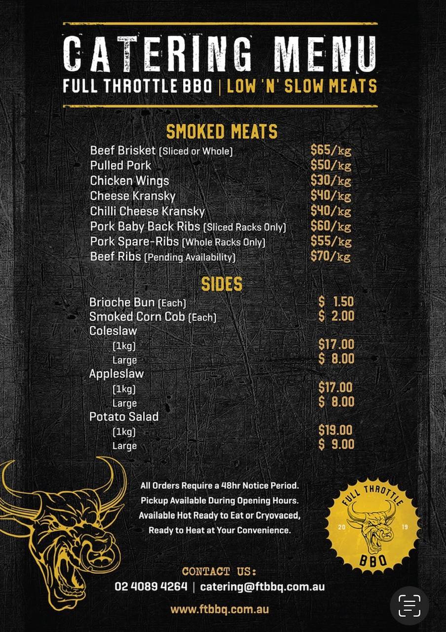 Menu at Full Throttle BBQ & Cafe, Beresfield