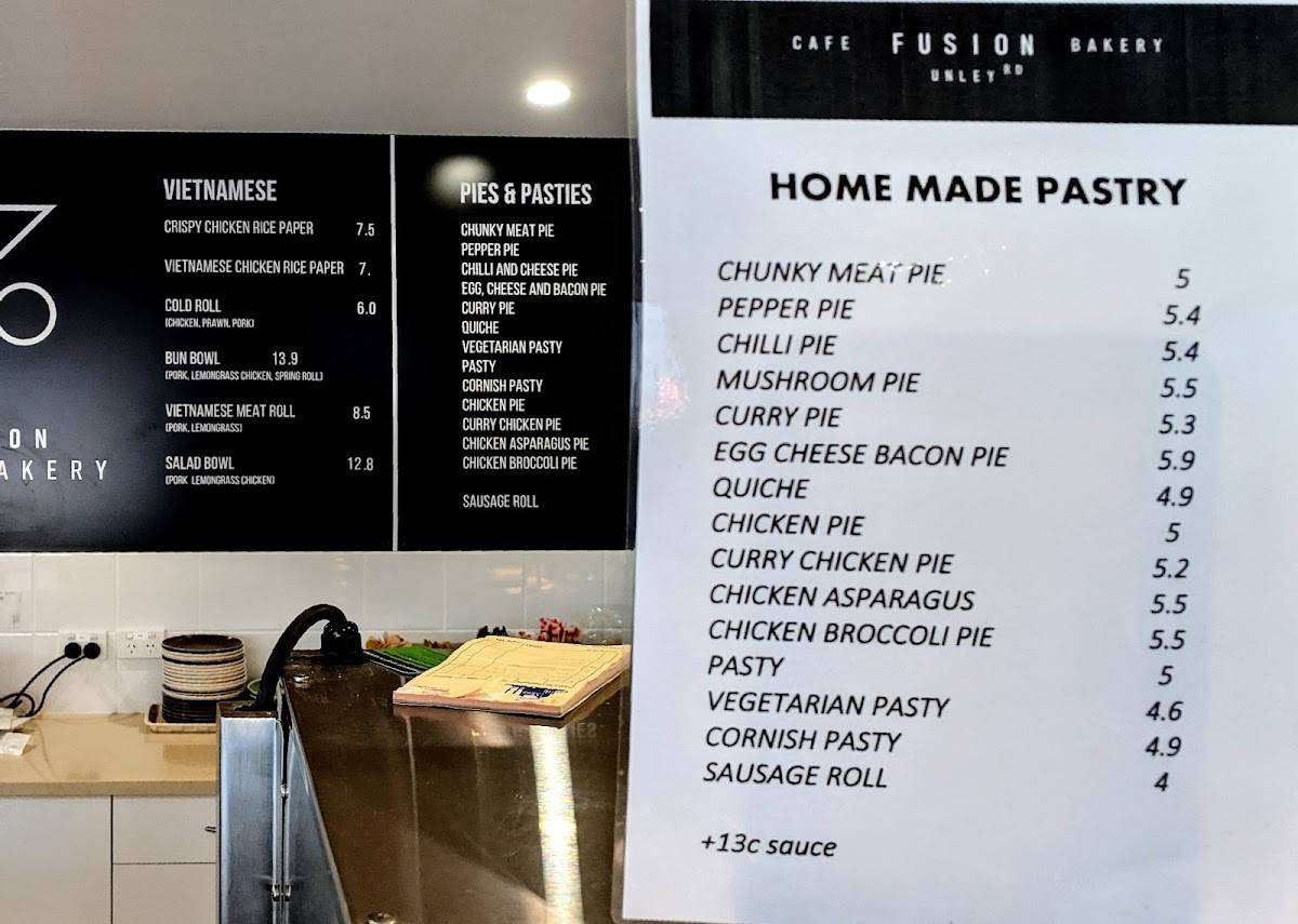 Menu at Fusion Cafe Bakery, Parkside