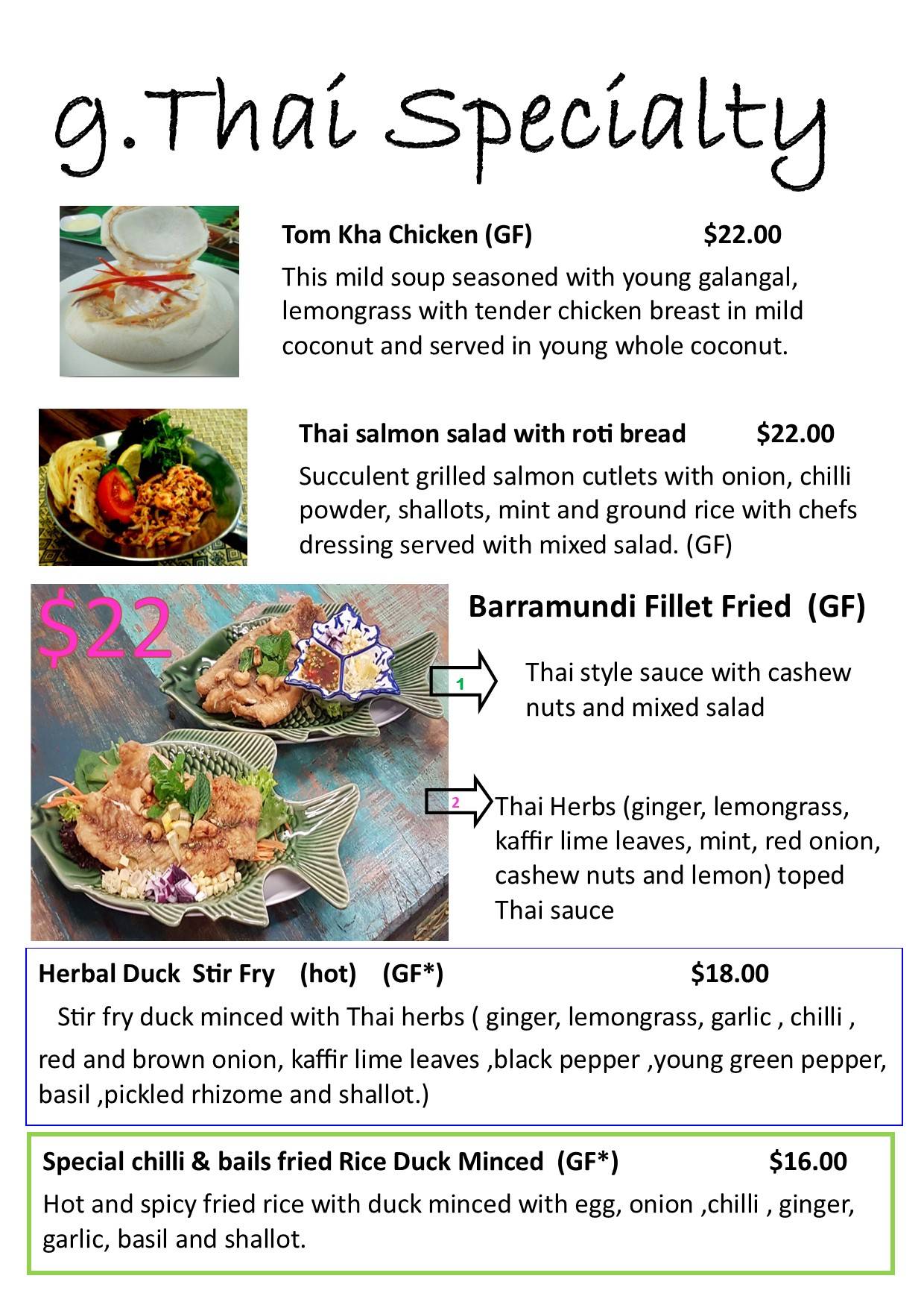 Menu at G.Thai Restaurant (ก.เจริญสุข), Wagga Wagga