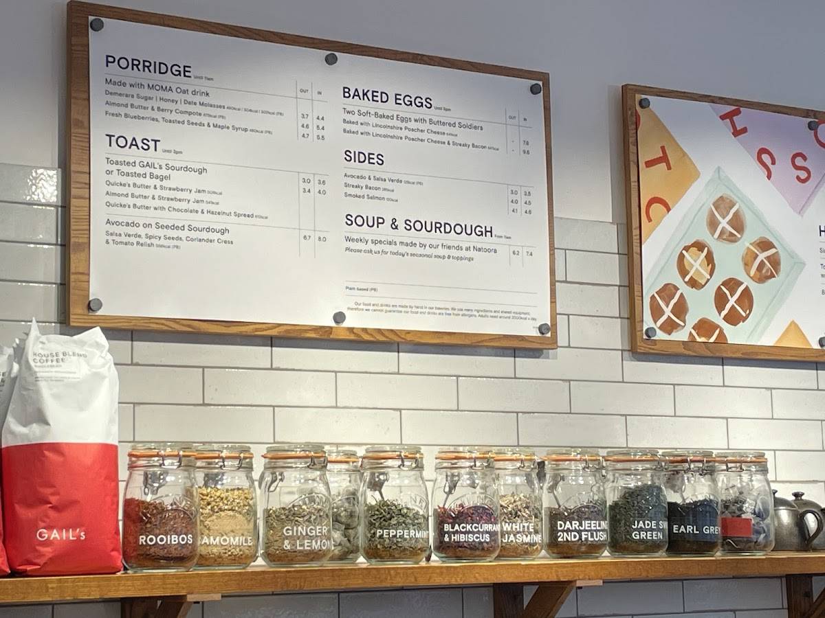 Menu at GAIL's Bakery Kings Street, Manchester