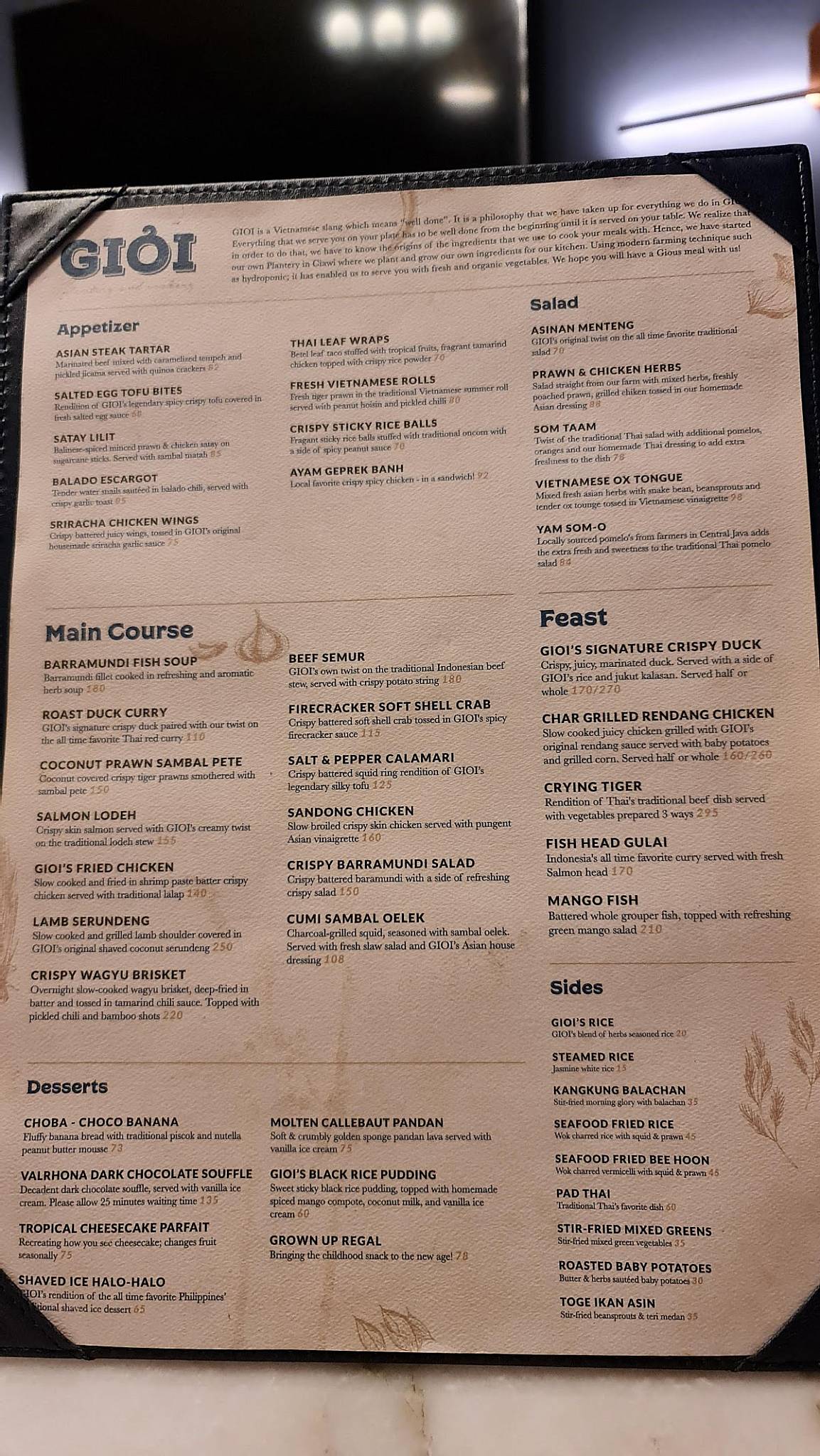 Menu at GIOI Menteng restaurant, Central Jakarta, Jl. Dr. Kusuma Atmaja ...