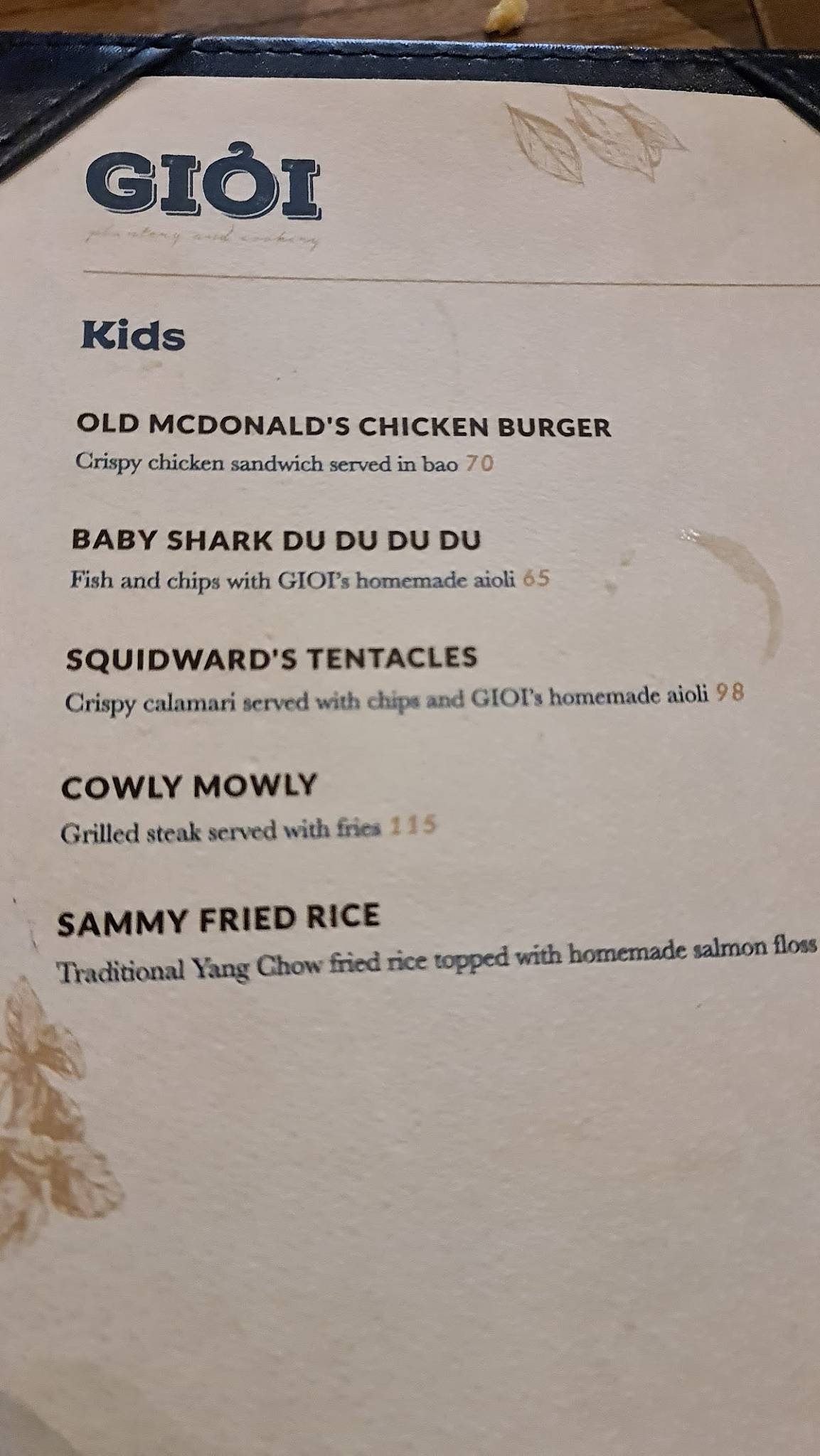 Menu at GIOI Menteng restaurant, Central Jakarta, Jl. Dr. Kusuma Atmaja ...