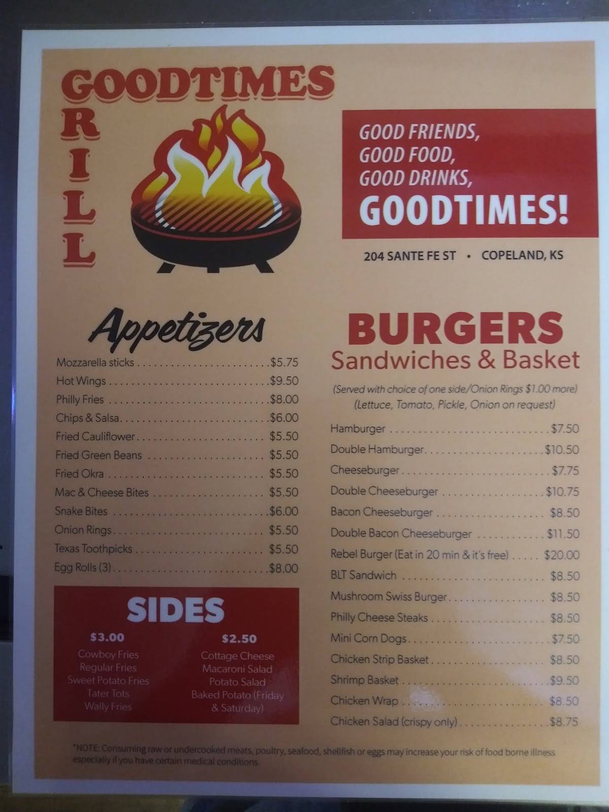 Menu at GOODTIMES GRILL, Copeland