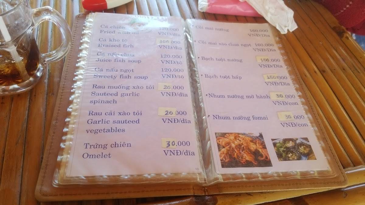 Menu at Gà Chỉ Hải Sản Thanh Trà restaurant, Cam Ranh