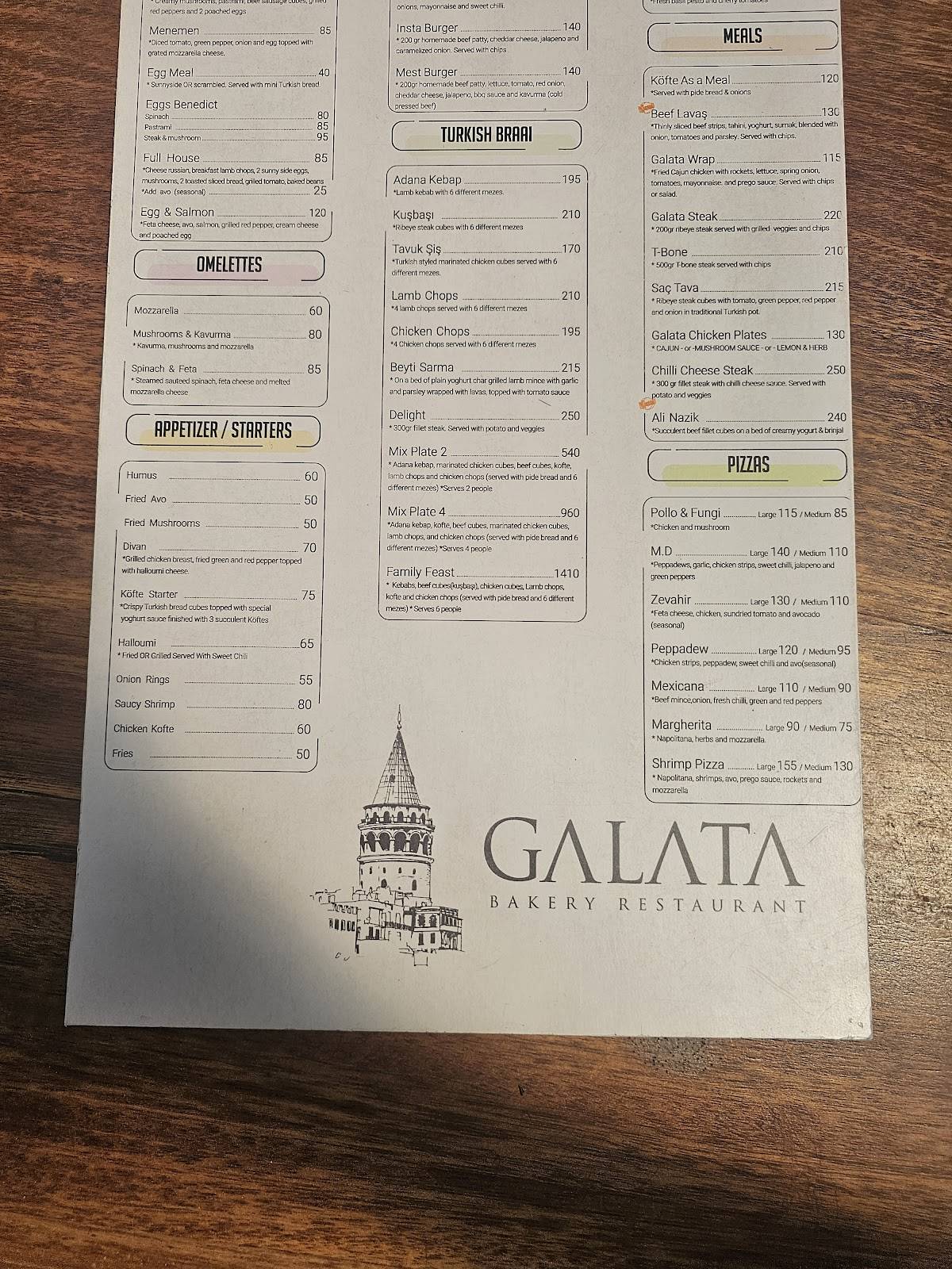 Menu at Galata Cafe & Resturant, Boksburg