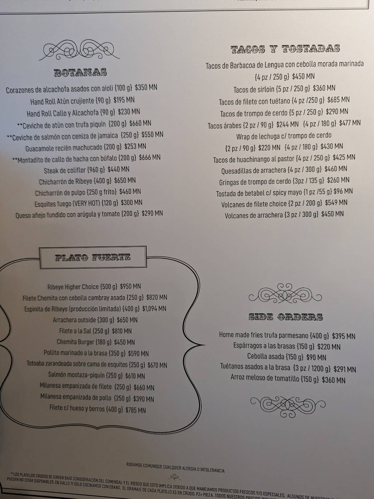 Carta del restaurante Gallo 71, San Pedro Garza García, Av. José ...