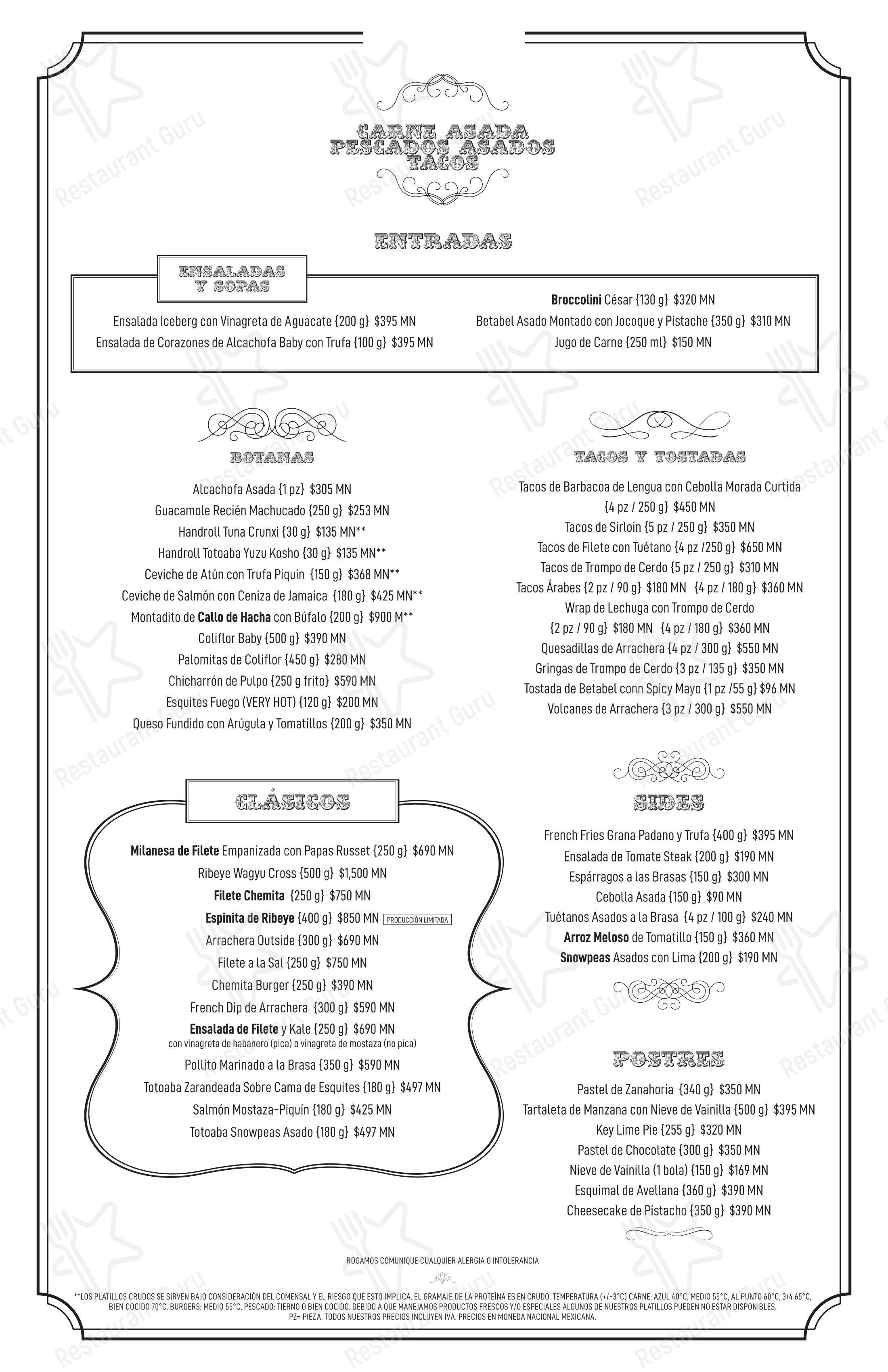 Carta del restaurante Gallo 71, San Pedro Garza García, Av. José ...
