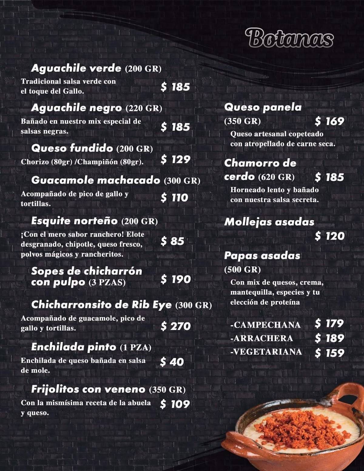 Carta del restaurante Gallo Pinto, Saltillo