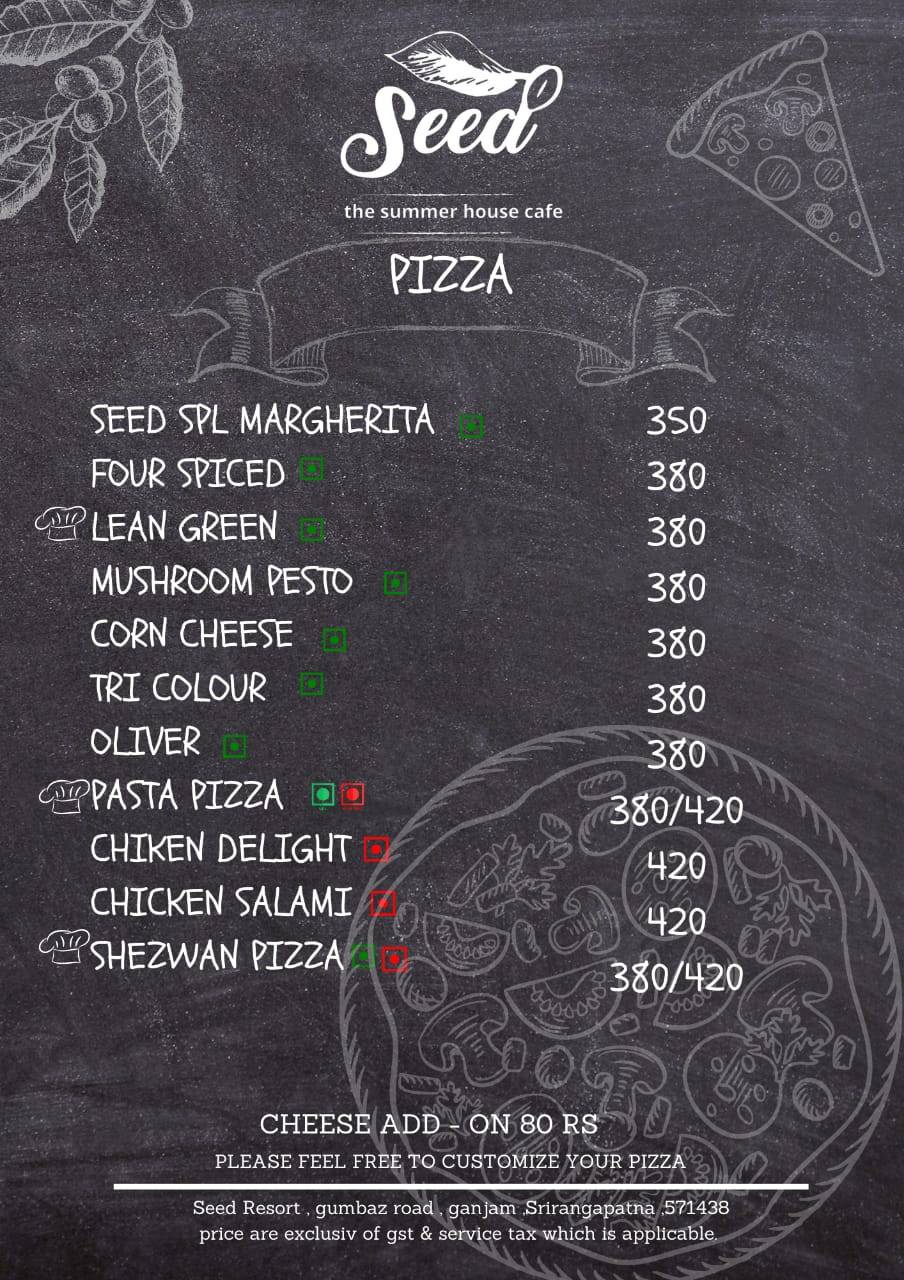 Menu at Seed Cafe, Srirangapatna