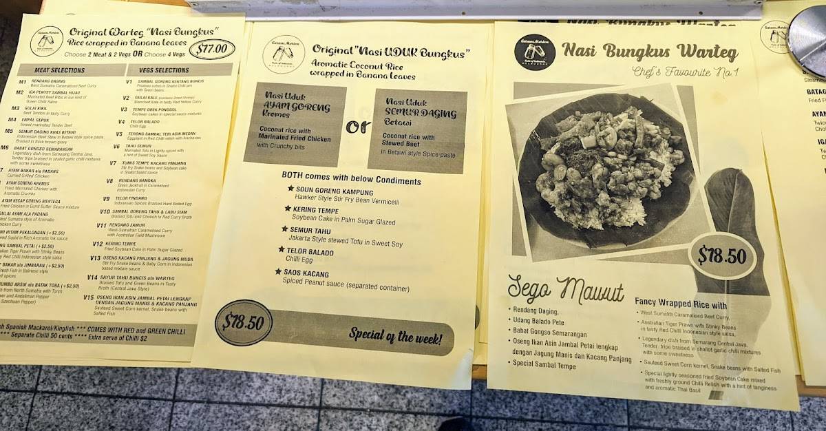 Menu at GaramMerica Melbourne Original Warteg Nasi Bungkus restaurant ...