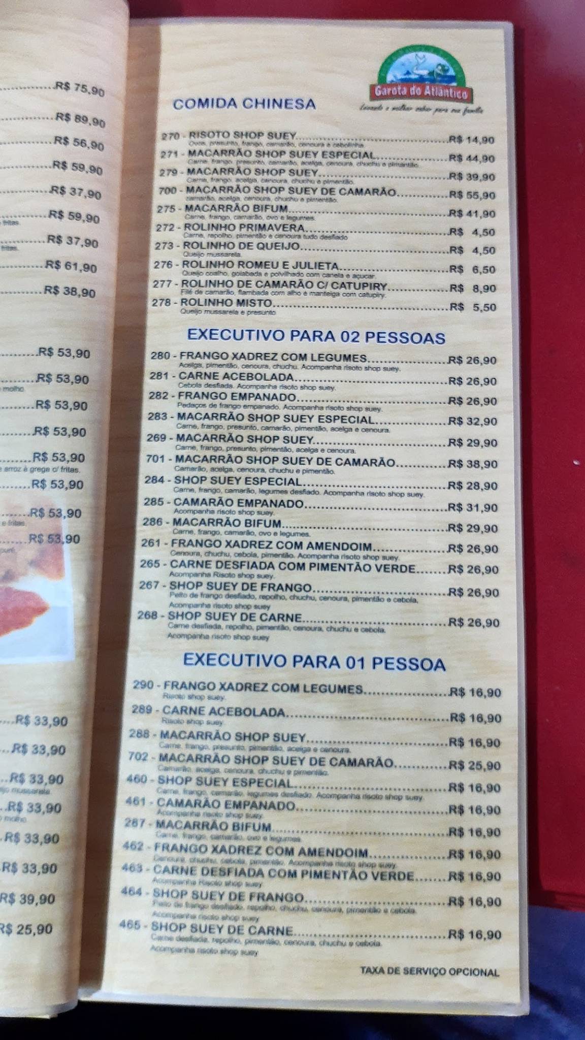 Menu em Garota da Beira mar restaurante, Olinda, Av. Min. Marcos Freire