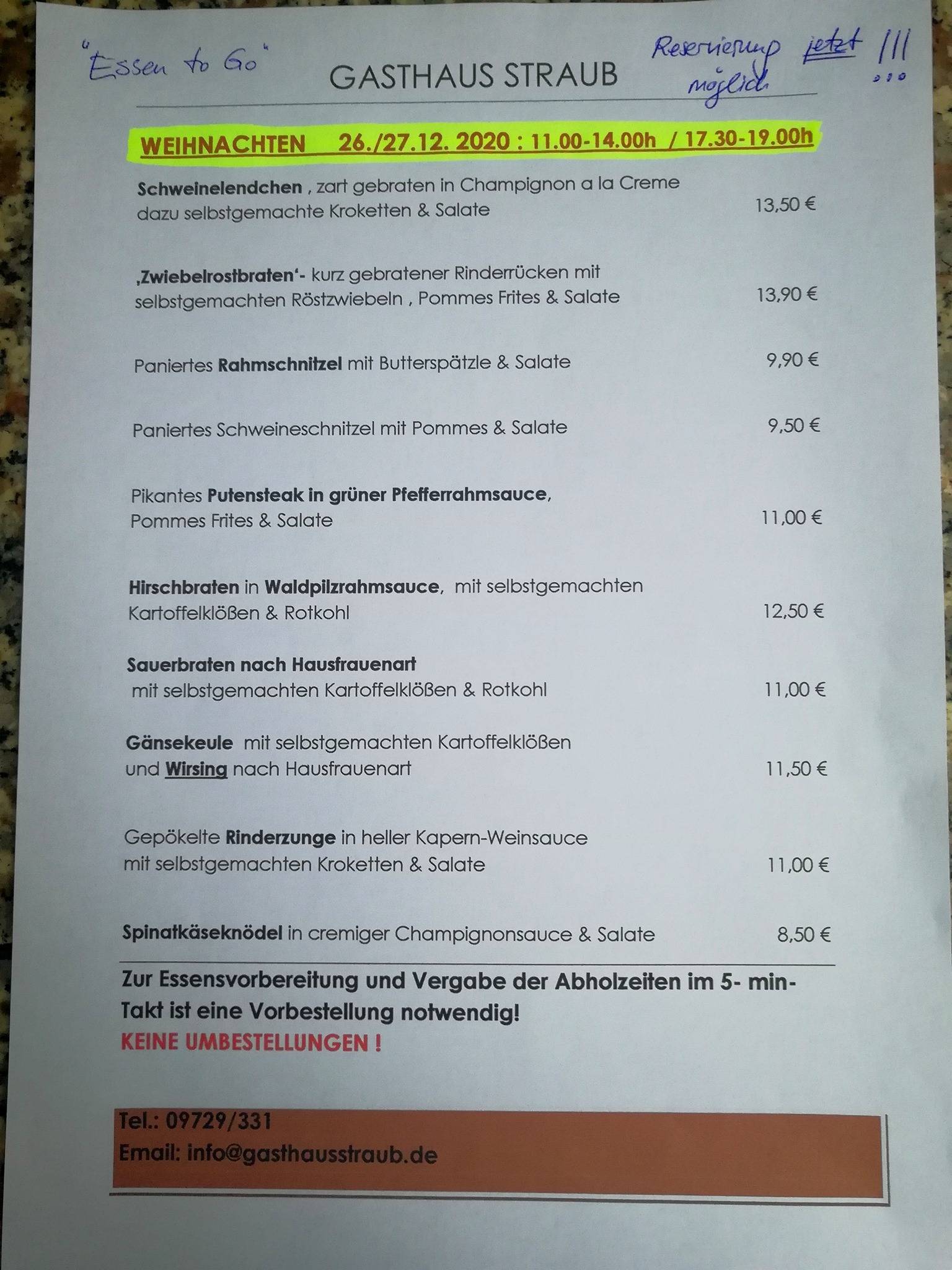 Speisekarte von Gasthaus Straub restaurant, Grettstadt