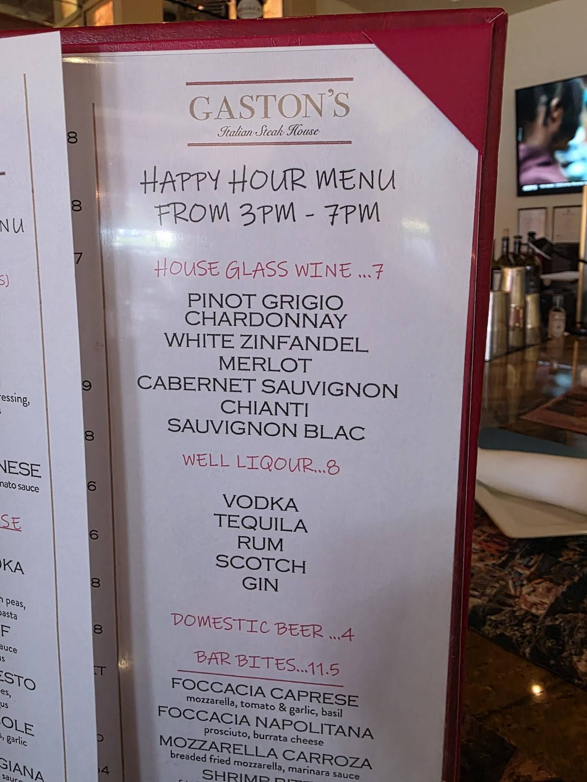 Menu at Gaston's Italian Steakhouse, Virginia Beach