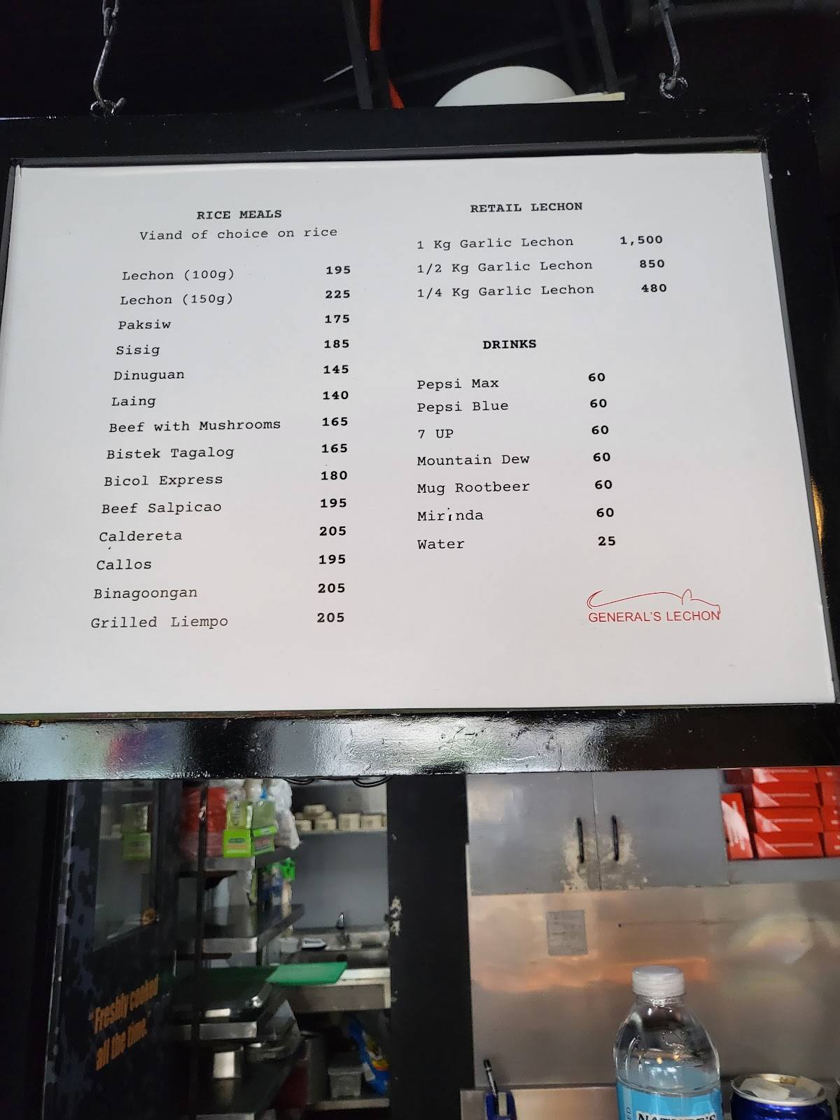 Menu at General's Lechon Makati restaurant, Makati