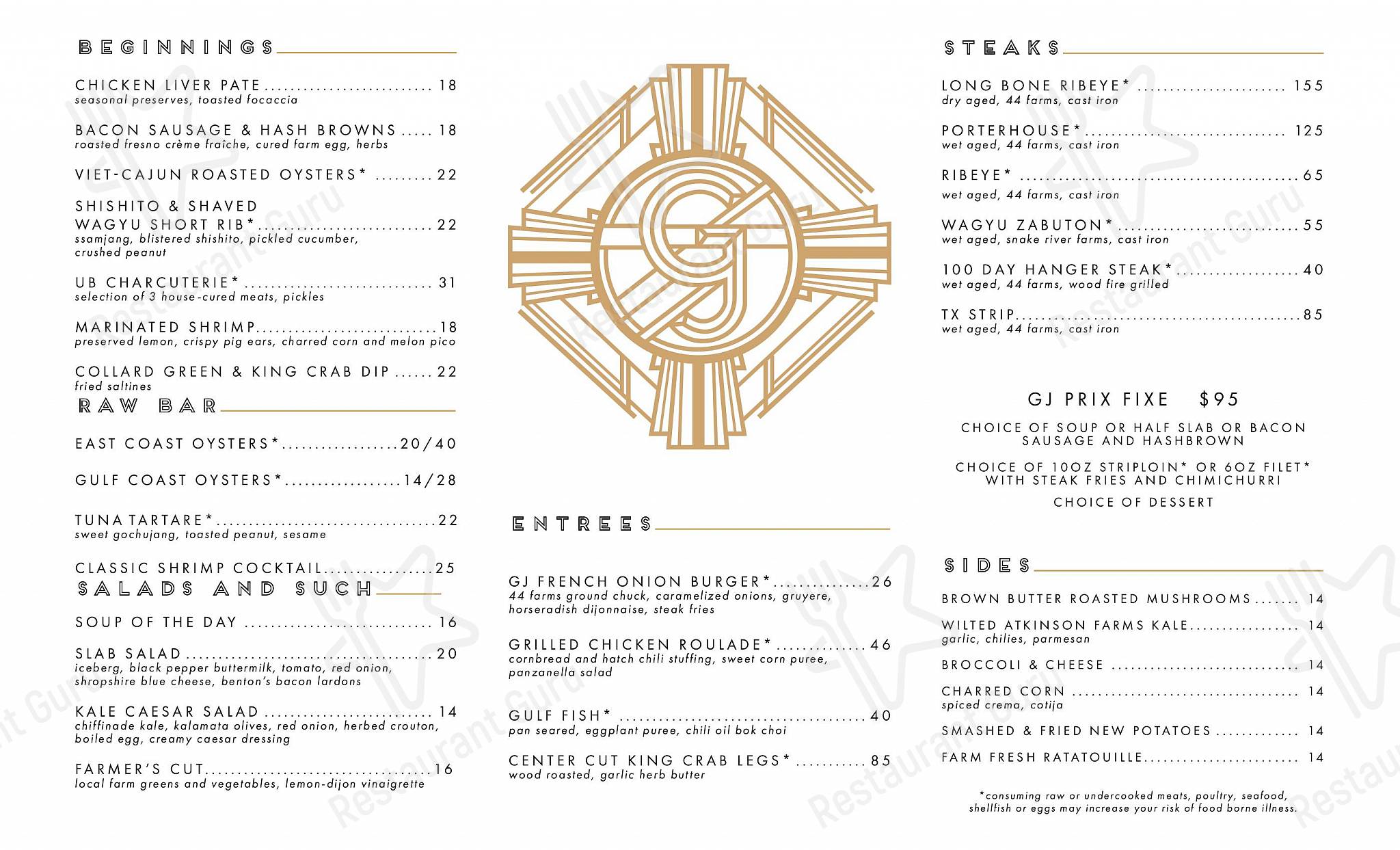 Menu at Georgia James steakhouse, Houston