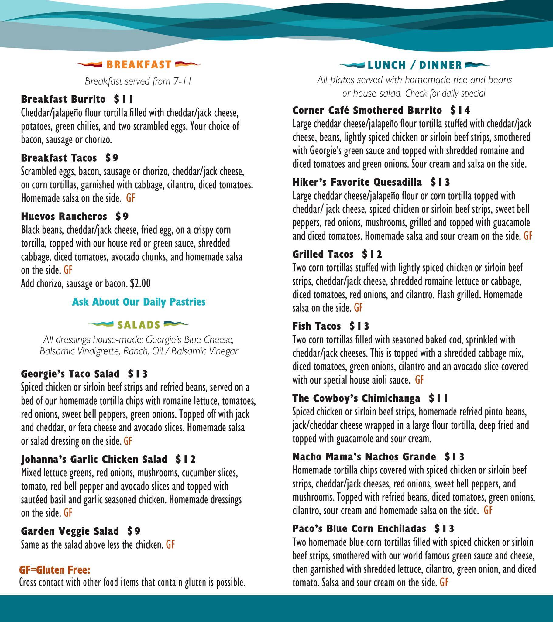 Menu at Georgie’s Outdoor Mexican Cafe, Escalante