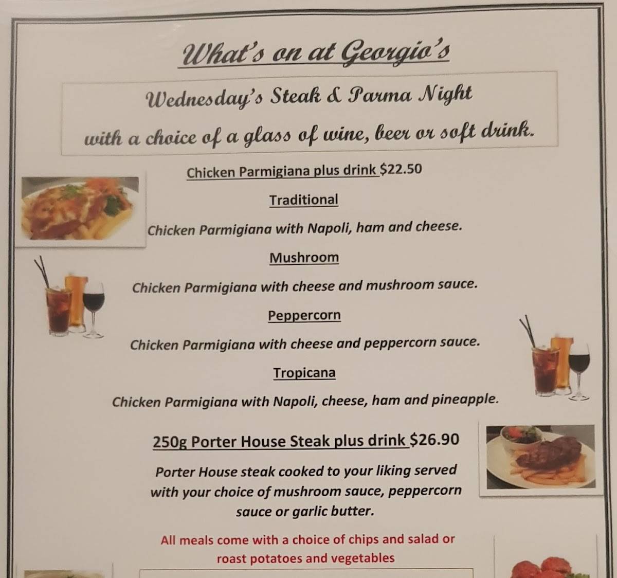 Menu at Georgio's Seafood & Steak steakhouse, Beaconsfield