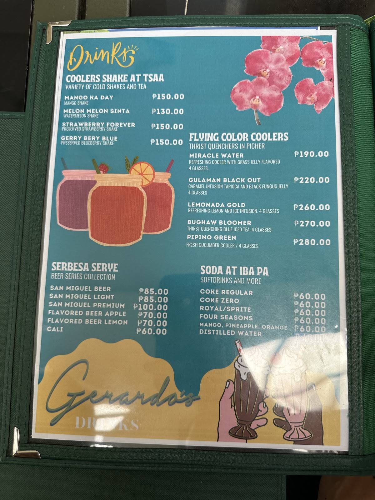 Menu at Gerardo's restaurant, Zamboanga