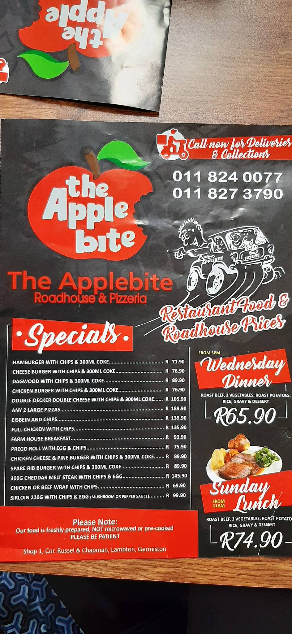 Menu at The Apple Bite Roadhouse & Pizzeria, Germiston