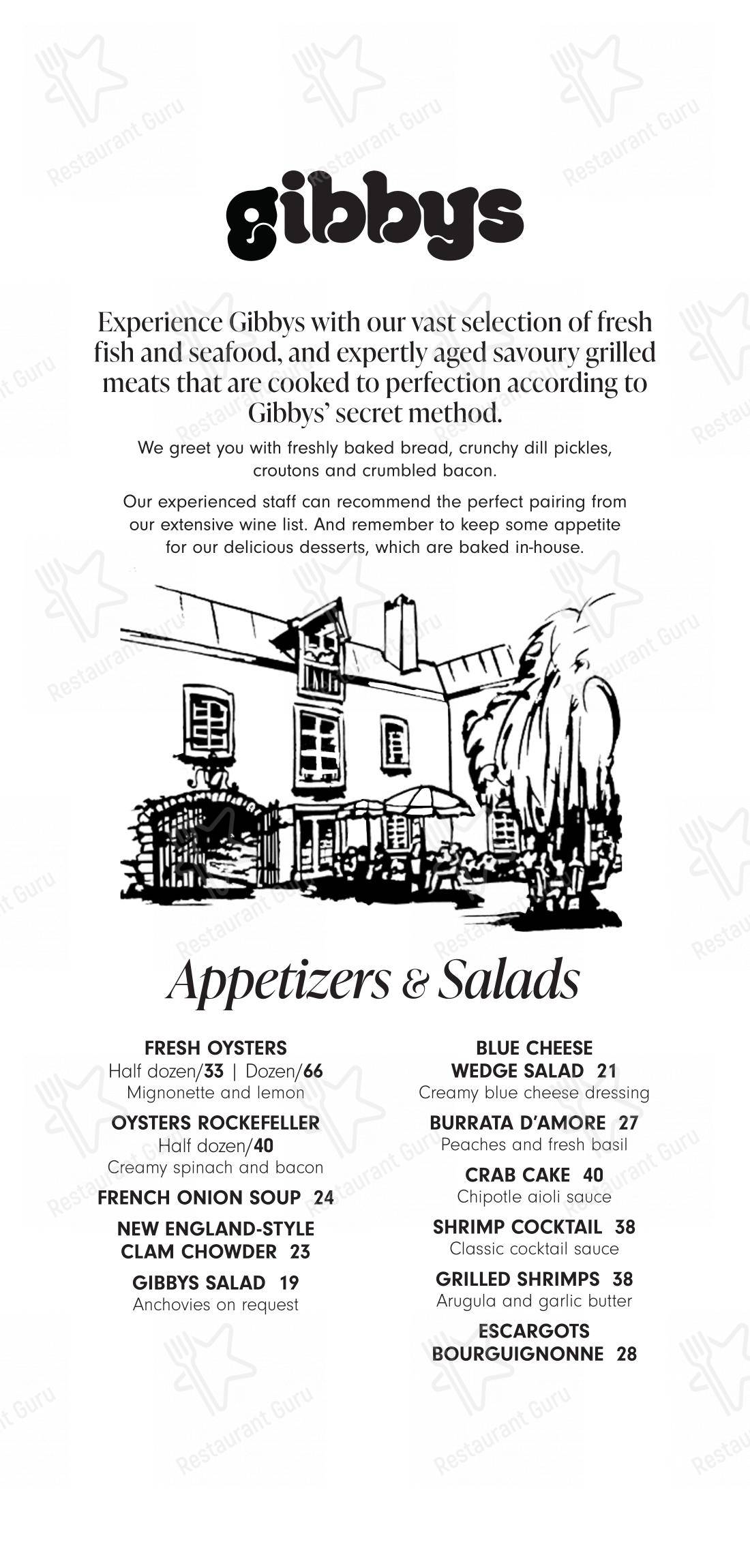 Menu at Gibbys steakhouse, Montréal