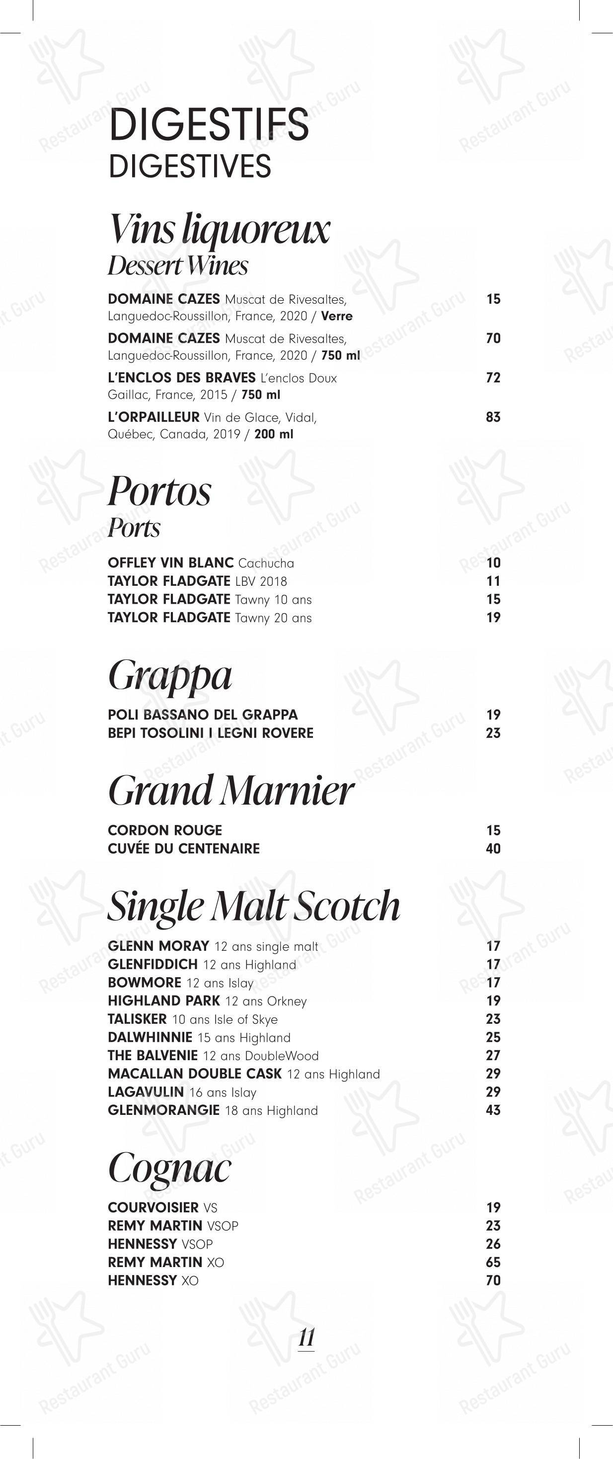 Menu at Gibbys steakhouse, Montréal