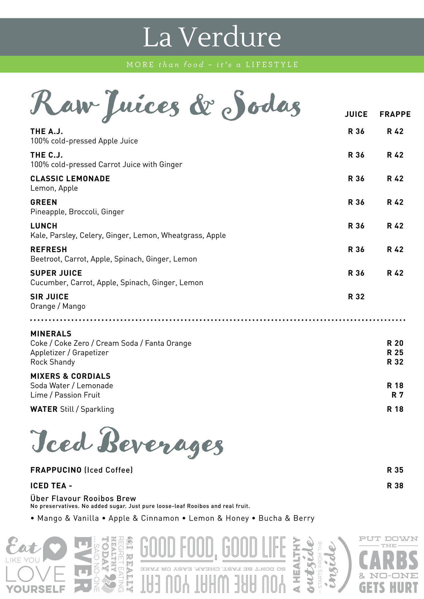 Menu at La Verdure Real Food Cafe, Gillitts