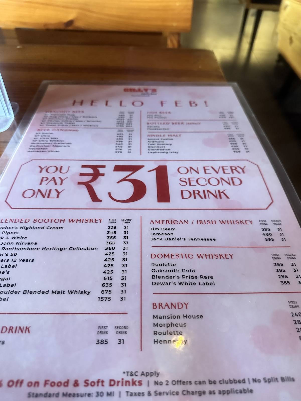 Menu at Gilly's Restobar - Kundanahalli, Bengaluru, 1st Floor