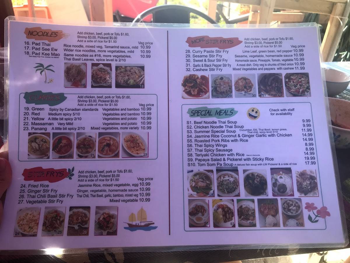 Menu at Smile Thai Restaurant, Winnipeg, Main St