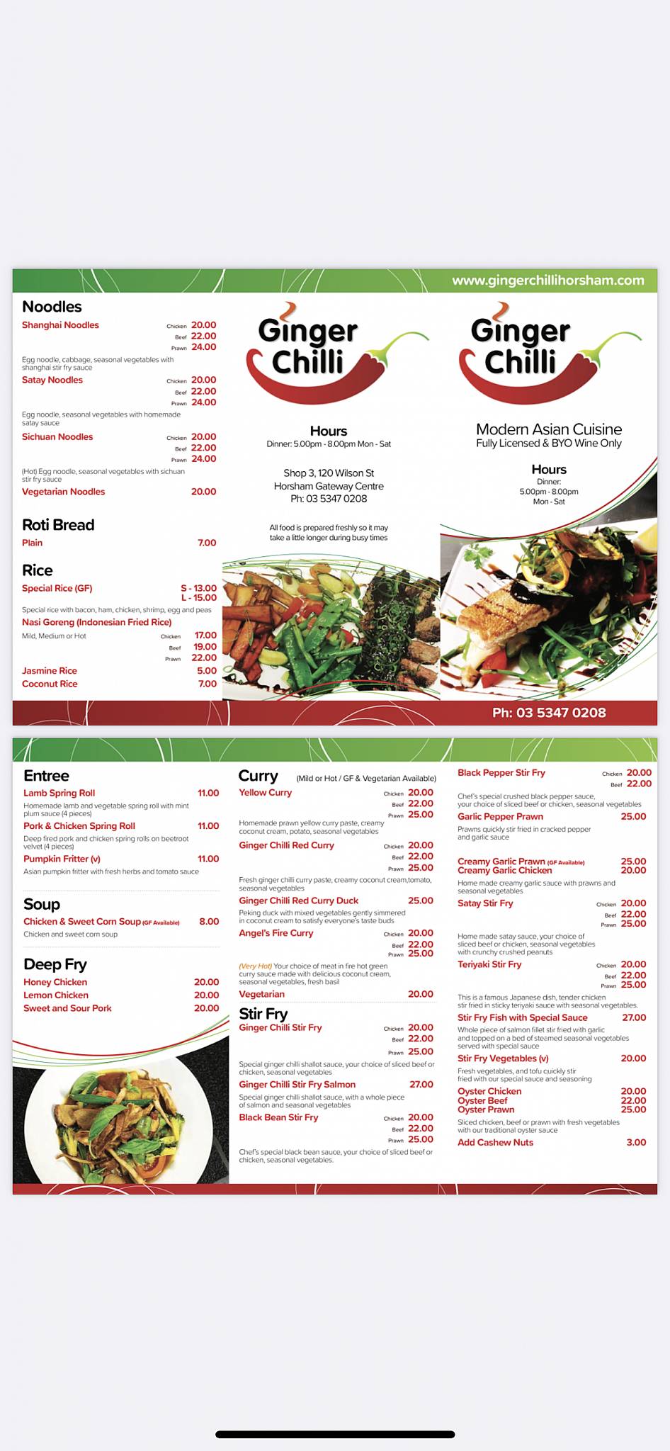 Menu at Ginger Chilli-Modern Asian Cuisine fast food, Horsham