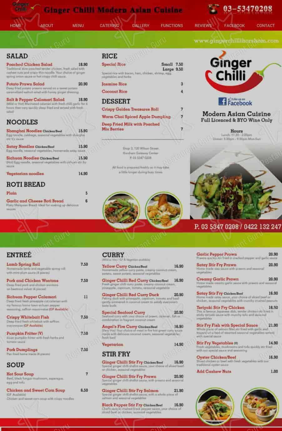 Menu at Ginger Chilli-Modern Asian Cuisine fast food, Horsham