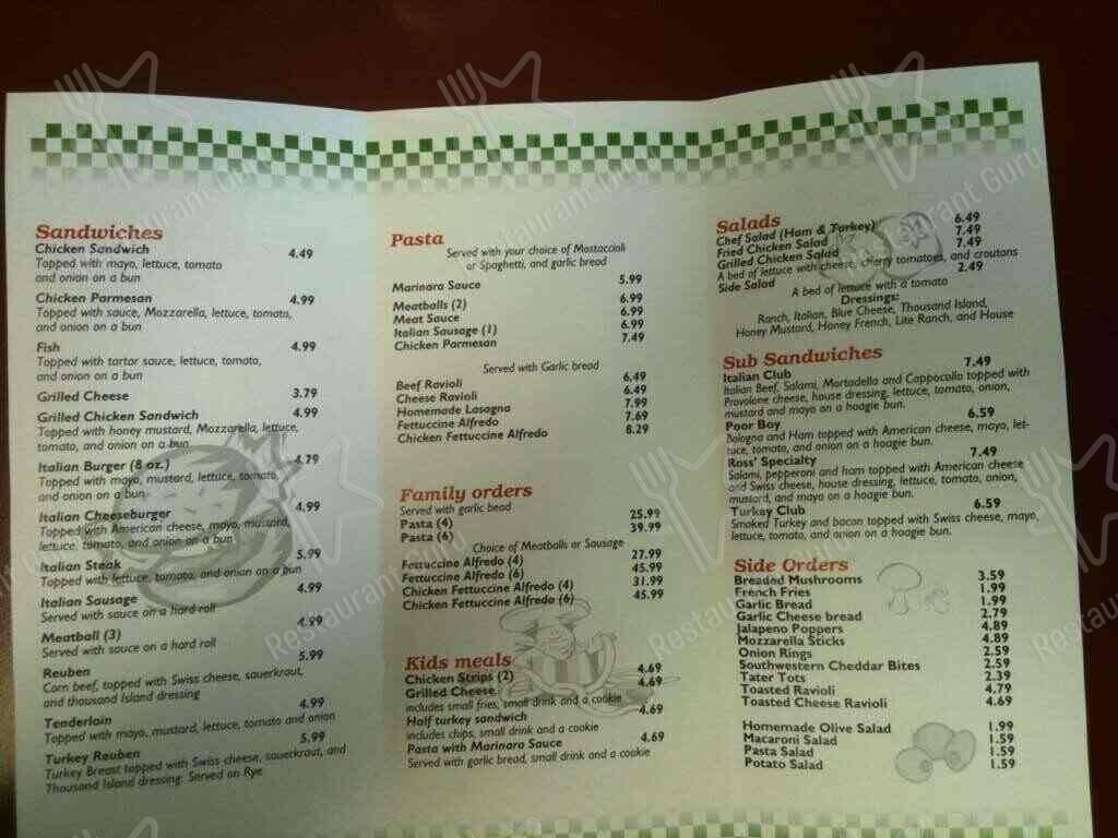 Menu at Giovanni's Italian Deli/Pasta restaurant, Gladstone