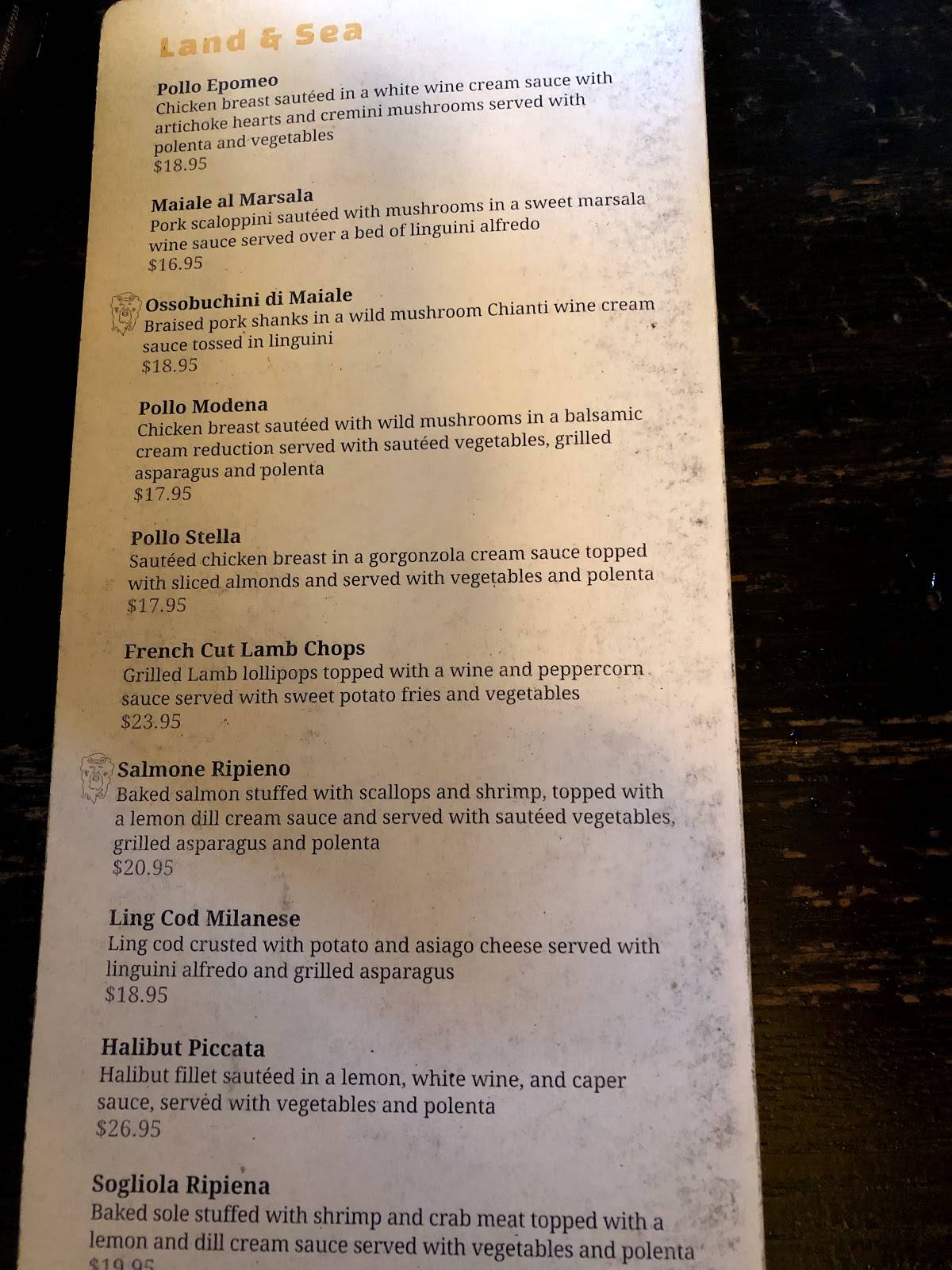 Menu at Girardi's Osteria restaurant, Edmonds