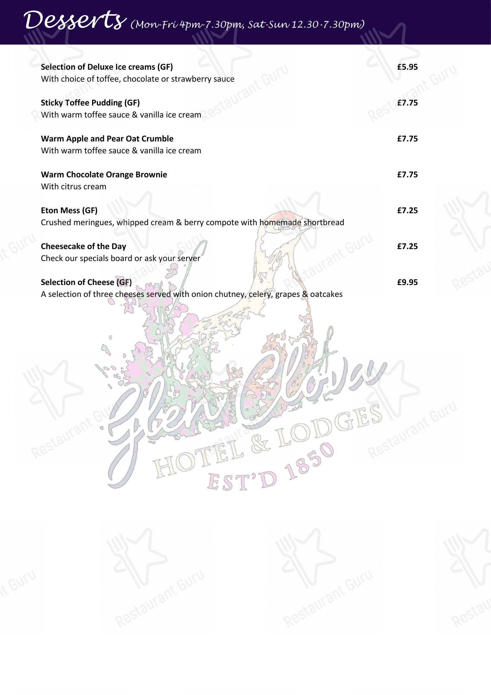 Menu at Glen Clova Hotel Restaurant, England