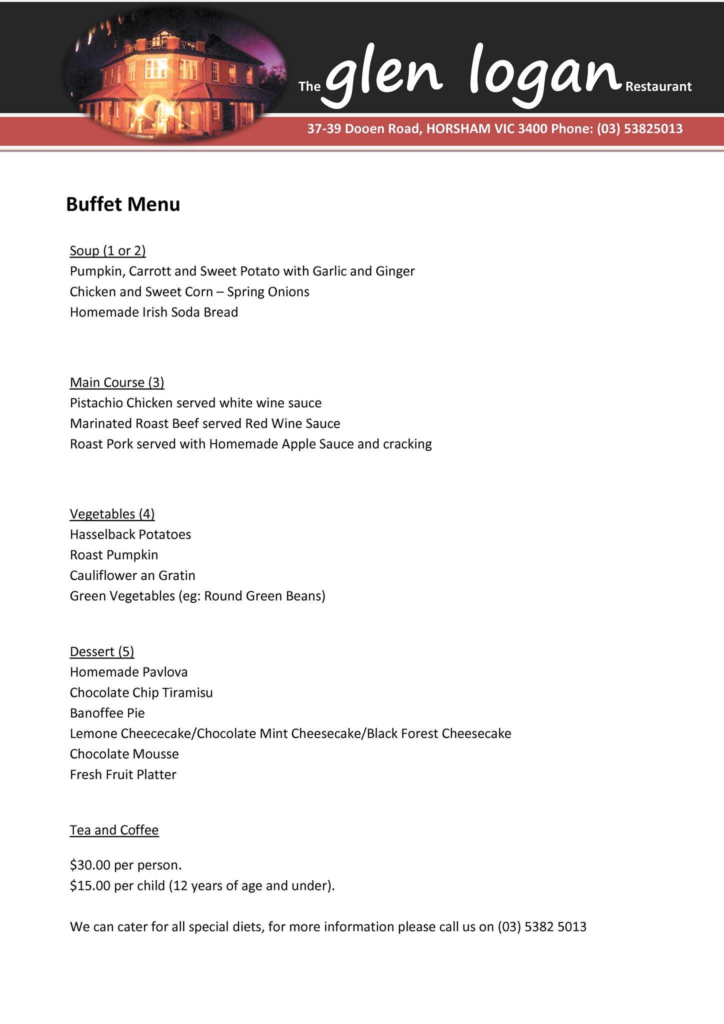 Menu at Glen Logan Restaurant, Horsham