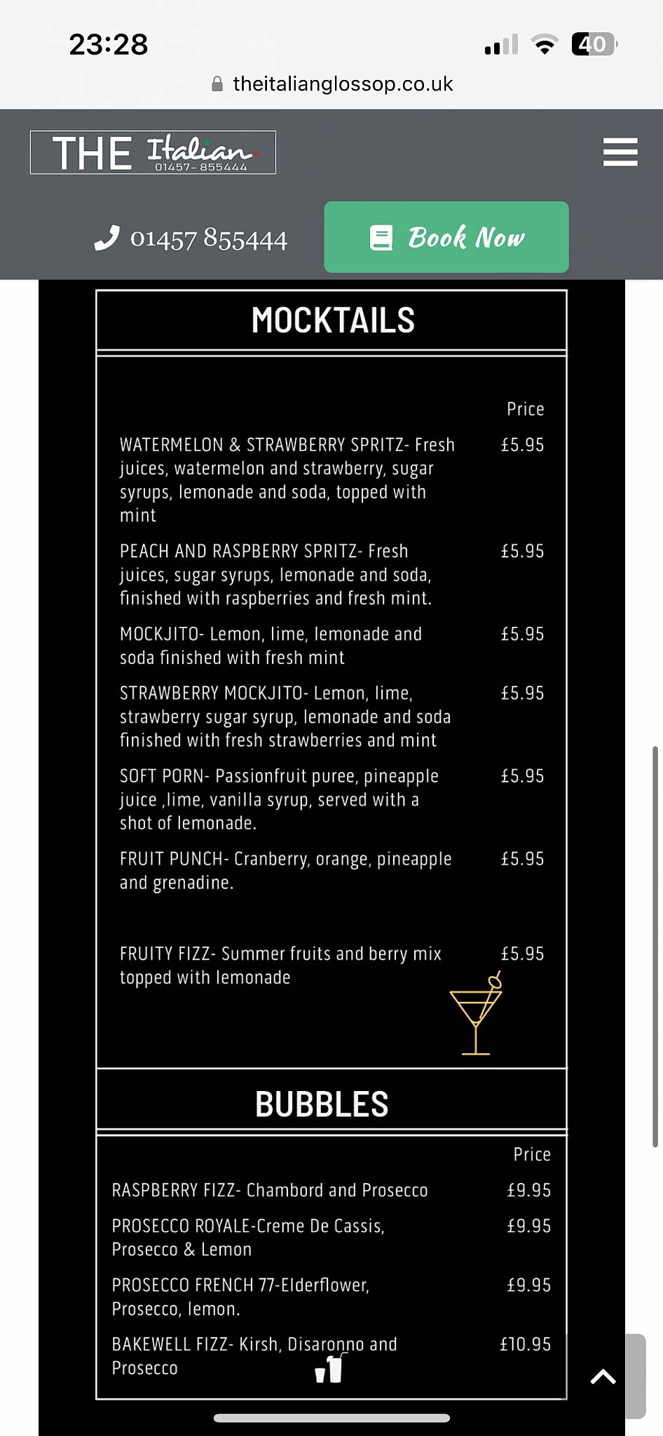 Menu at The Italian restaurant, Glossop, 110-112 High St W