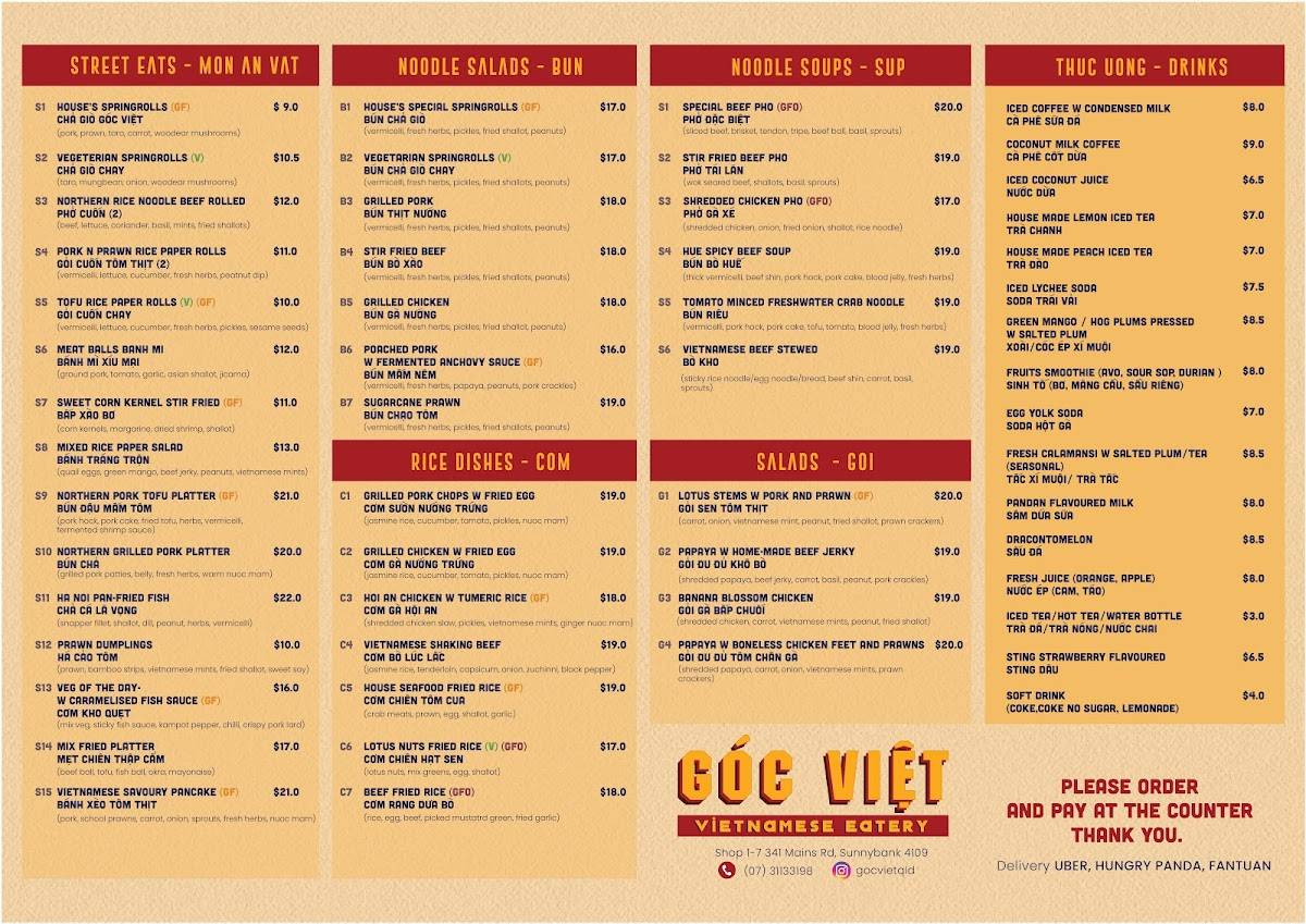 Menu at Goc Viet Vietnamese Eatery restaurant, Sunnybank