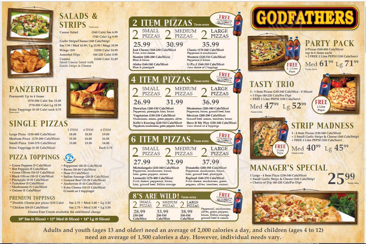 Menu at Godfathers Pizza Port Rowan pizzeria, Port Rowan