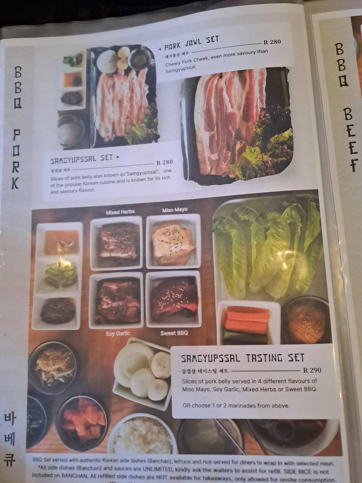 Menu at Gogi Korean BBQ newlands, Cape Town