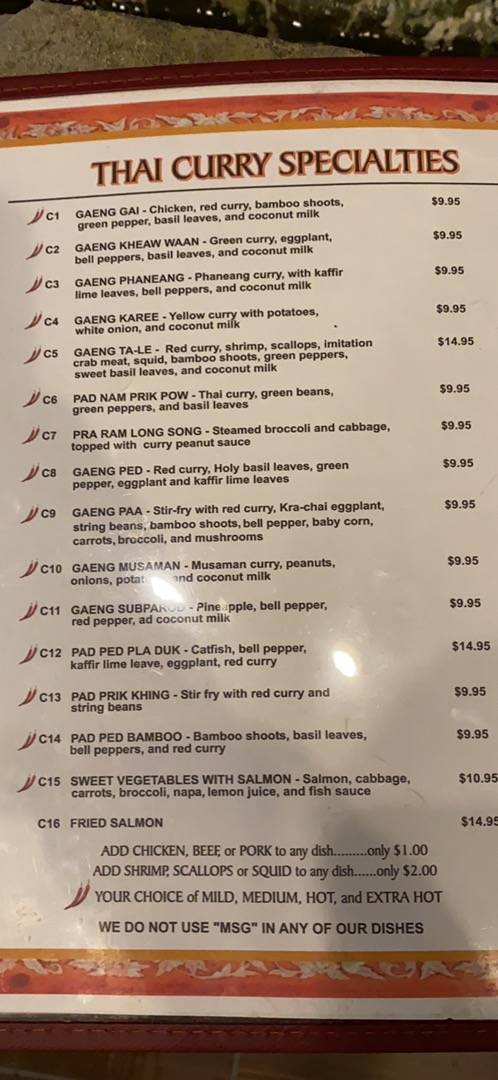 Menu at Golden Buddha Thai Cuisine restaurant, Romeo
